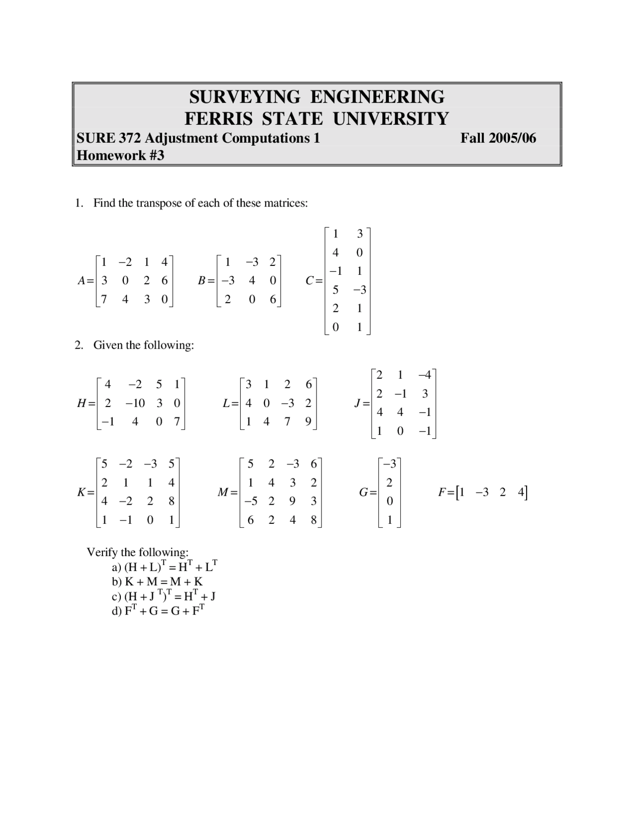 Homework 3 Questions - Adjustment Computations 1 | SURE 372 - Docsity Homework 3 Questions - Adjustment Computations 1 | SURE 372 - Docsity