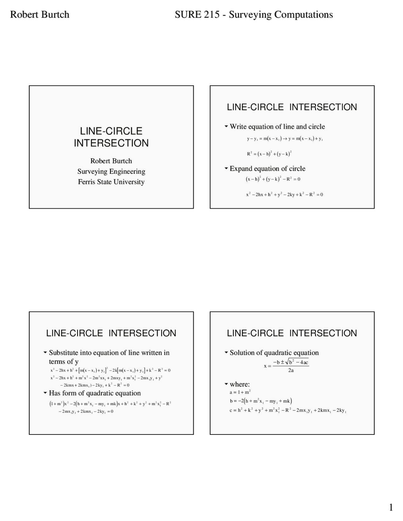 Line-Circle Intersection - Surveying Computation - Slides | SURE 215 - Docsity
