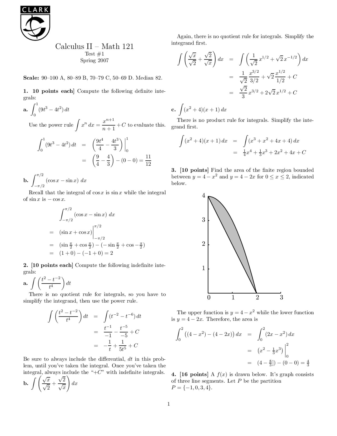 6 Solved Problems on Graph of Functions - Exam 1 | MATH 121 | Exams ...
