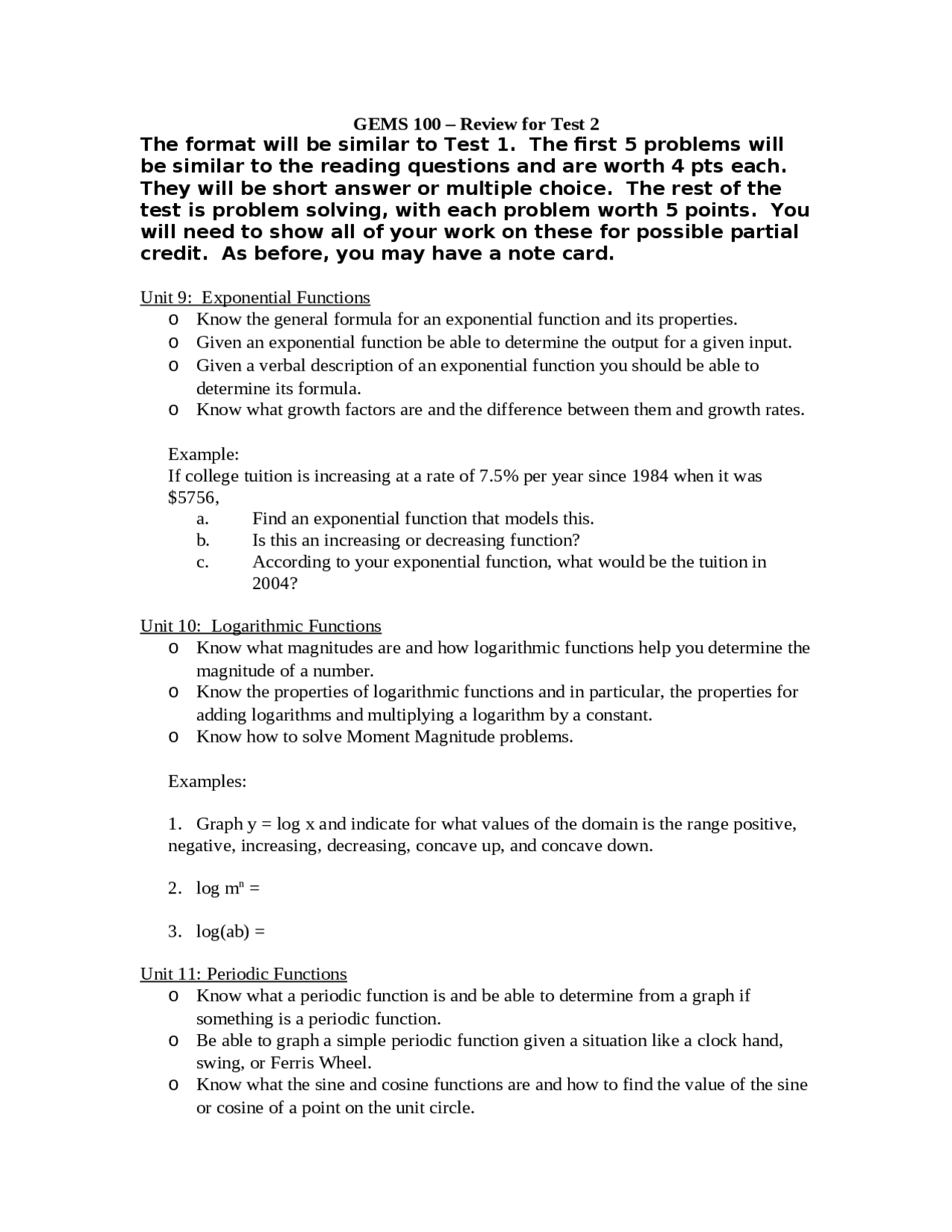 Understanding Our Quantitative World Review For Test 2 Gems 100