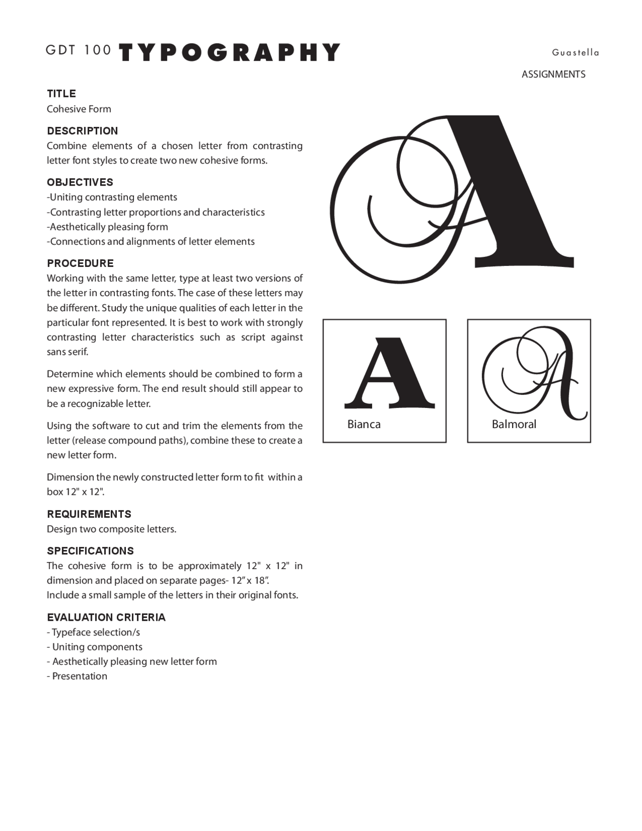Cohesive Form for Assignment - Typography I | GDT 100 - Docsity