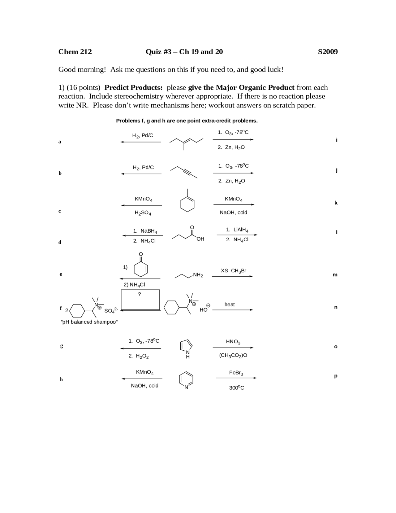 Quiz 3 Practice Questions - Organic Chemistry, Mechanism and Synthesis ...