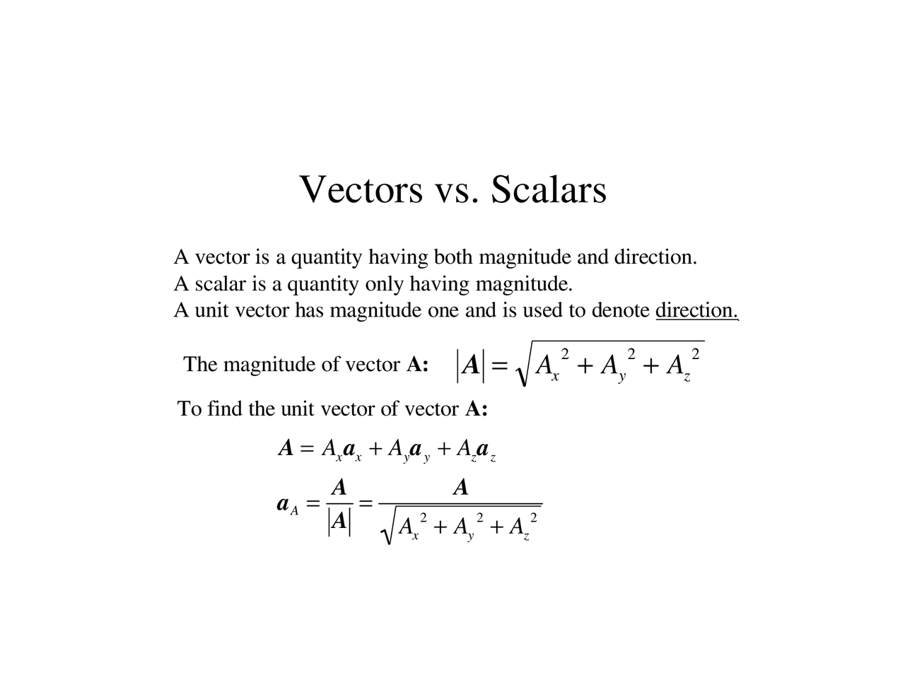 Lecture Slides On Vectors And Scalars Eegr 305 Docsity