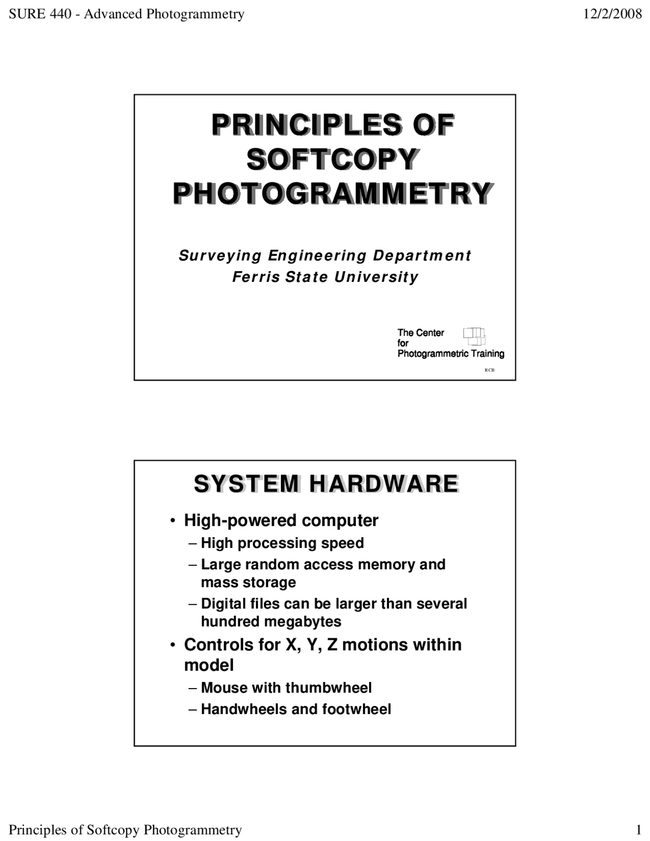 Principles Of Softcopy Photogrammetry Lecture Slides Sure 440 Docsity