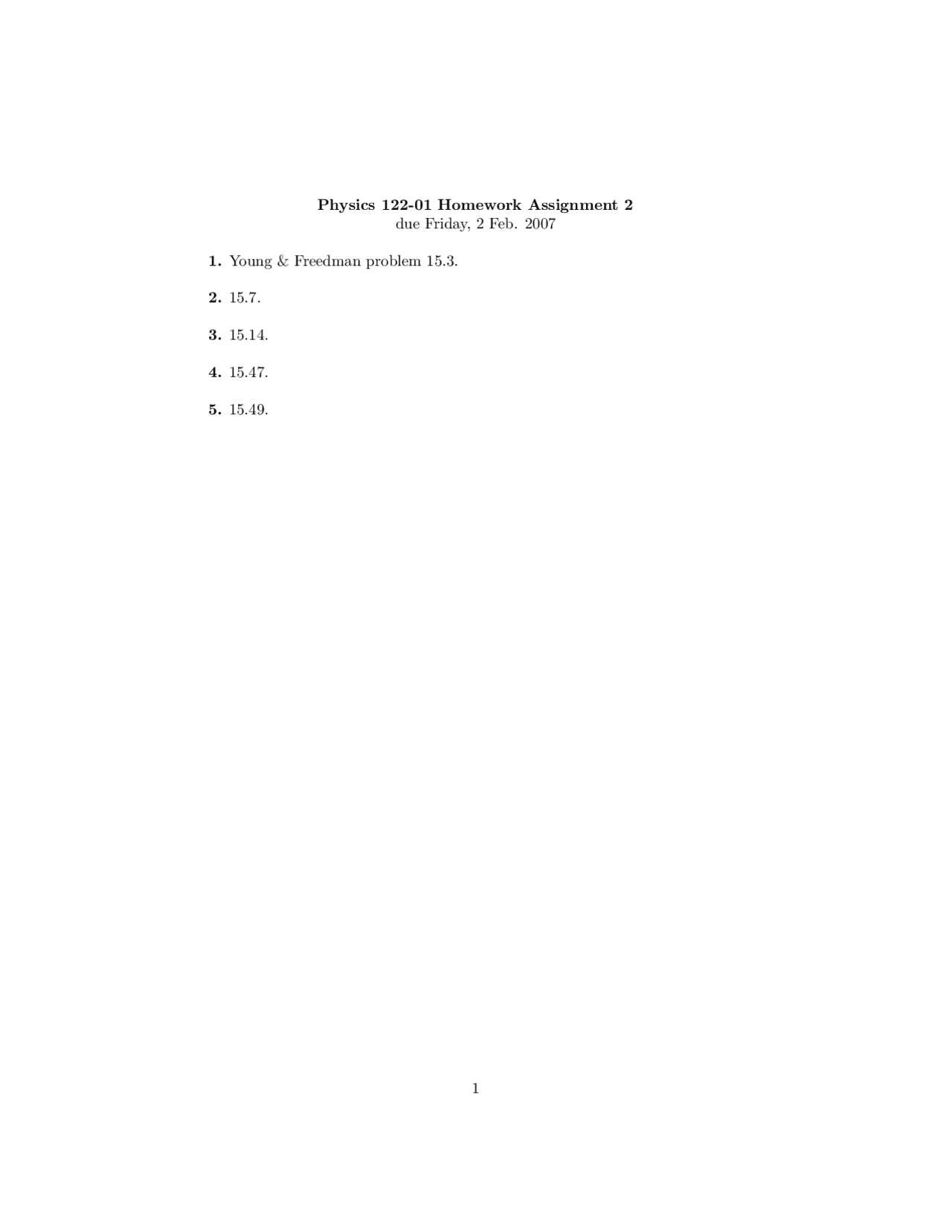 Homework 2 on General Physics II | PHYS 122 | Assignments Physics | Docsity