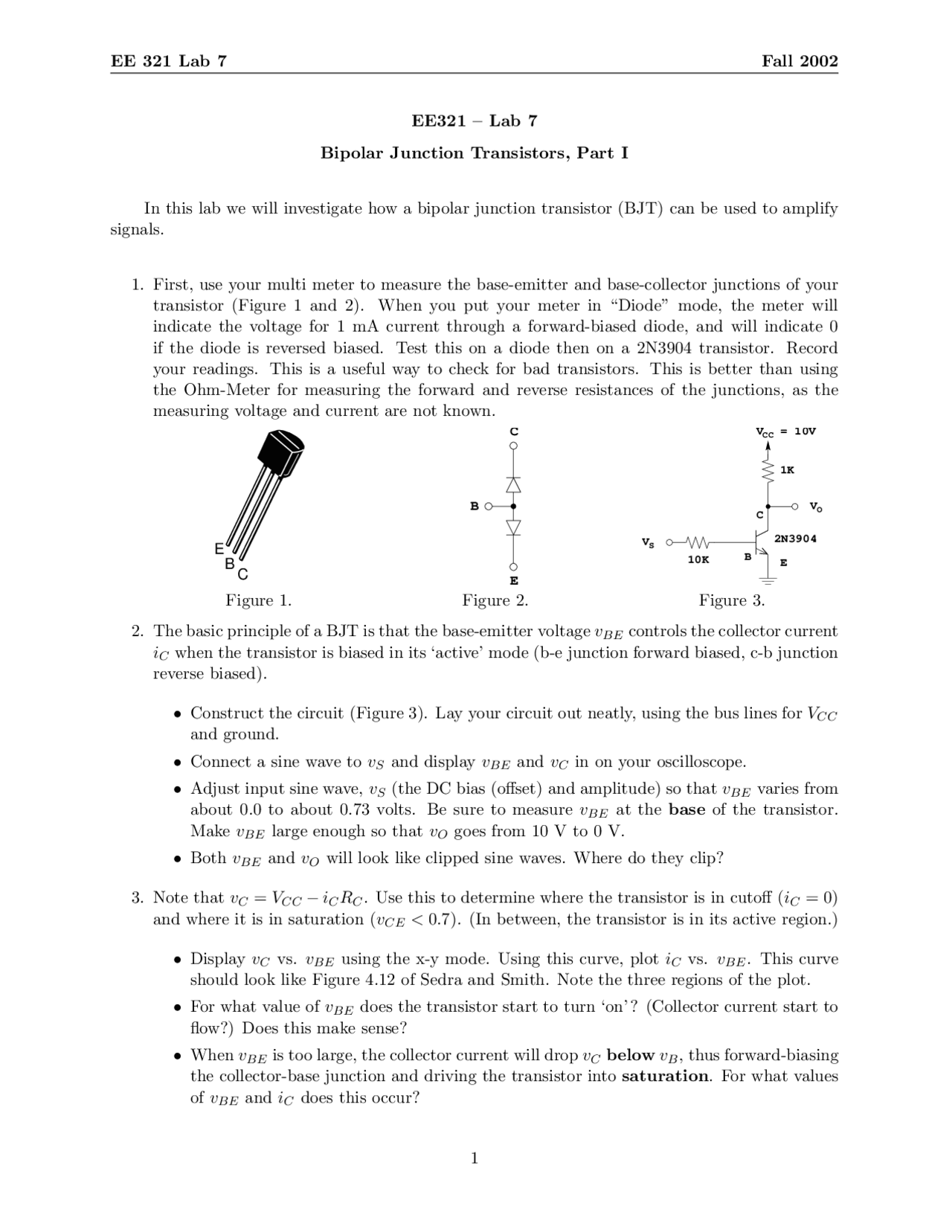 Bipolar Junction Transistors, Part I - Laboratory 7 | EE 321 | Lab ...