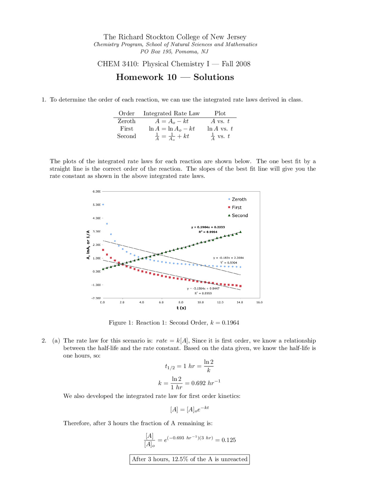 Assignment 10 Solutions Physical Chemistry I Chem 3410 Docsity