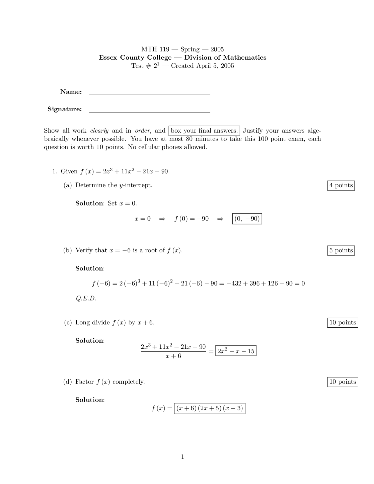 Solution To Exam 2 Pre Calculus I Mth 119 Docsity