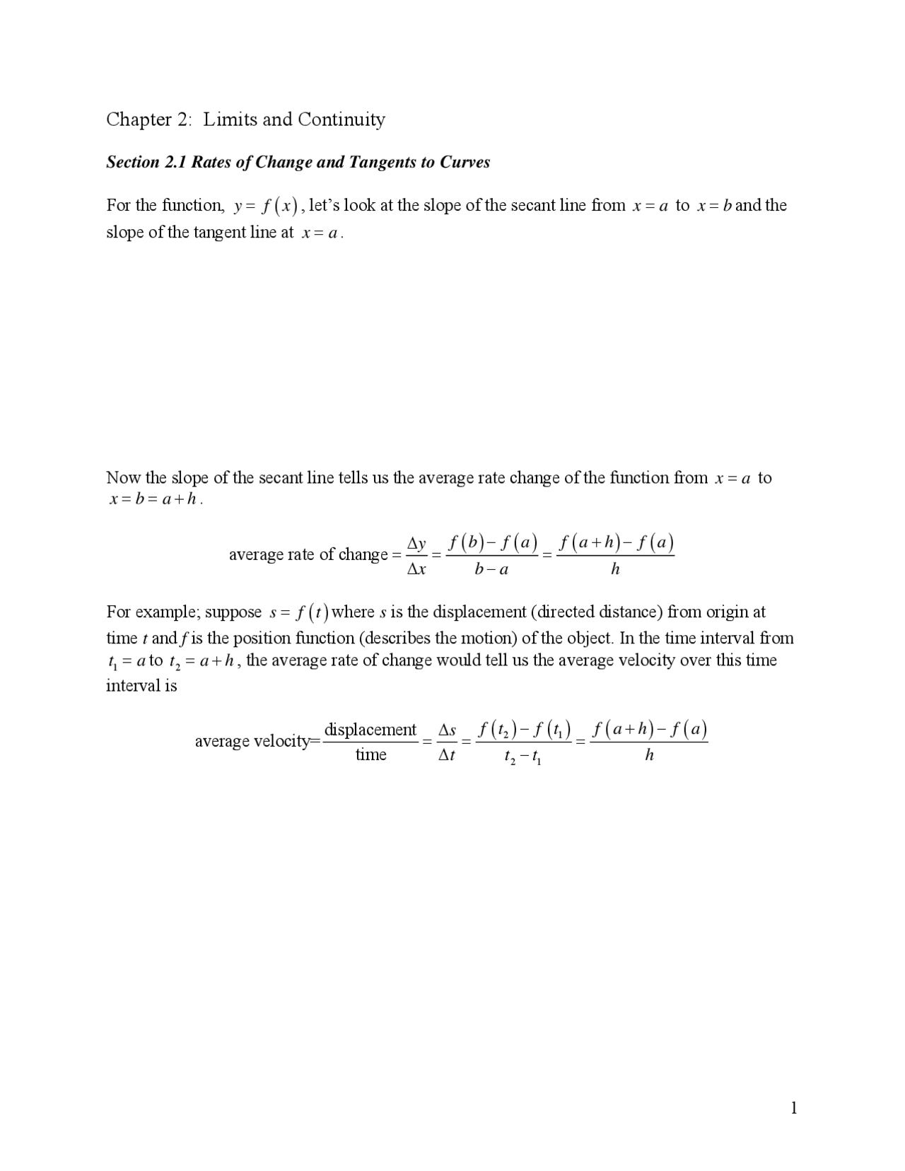Notes on Limits and Continuity - Calculus and Analytic Geometry I ...