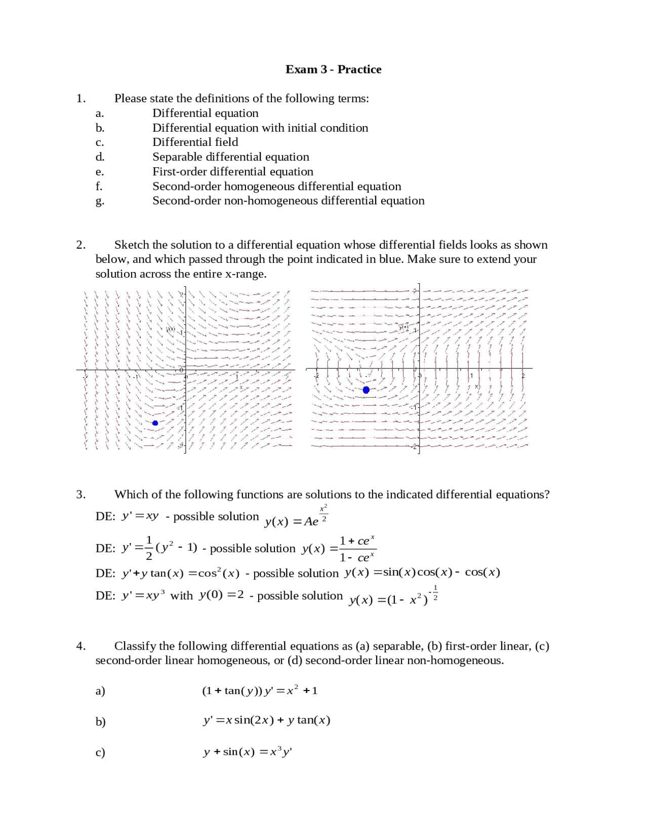 9 Problems On Different Equations Exam 3 Math 1411 Docsity