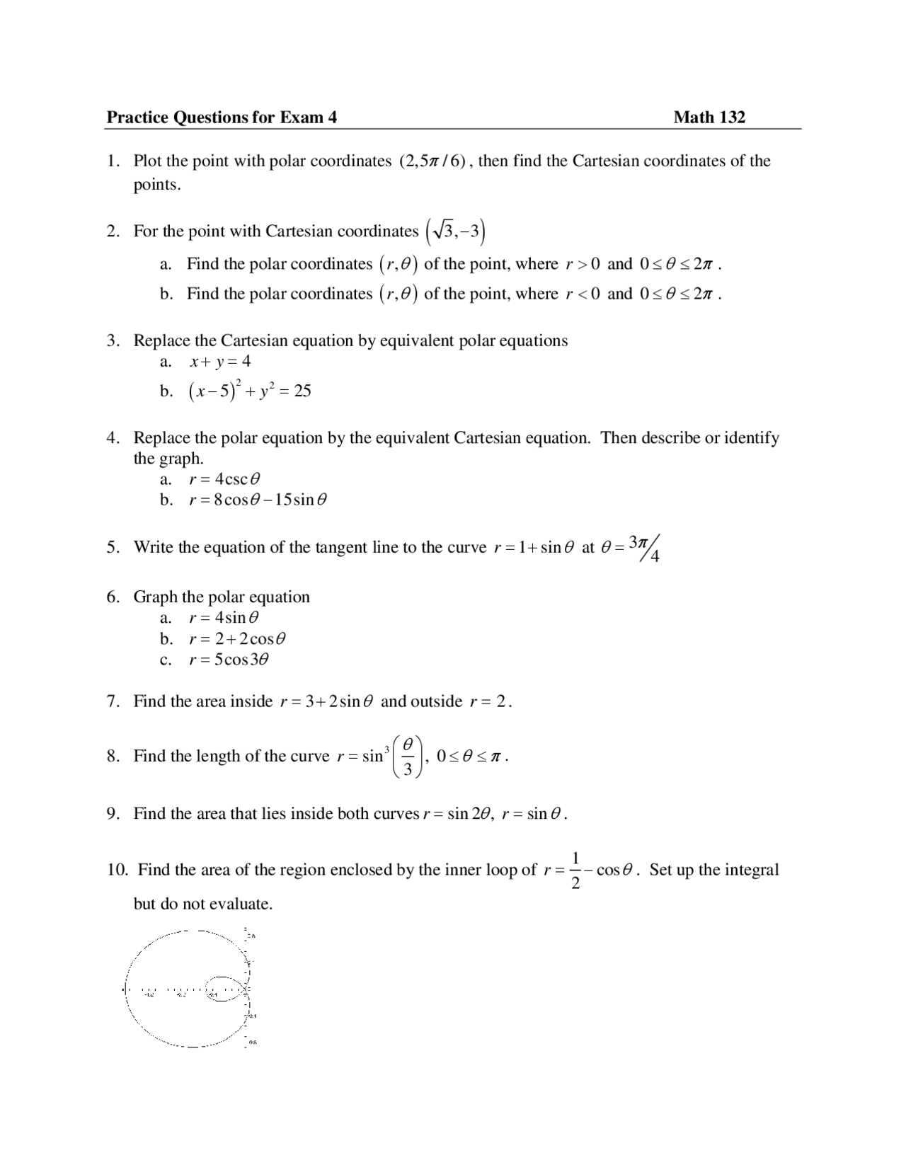 Practice Questions for Exam 4 - Calculus and Analytic Geometry I | MATH ...
