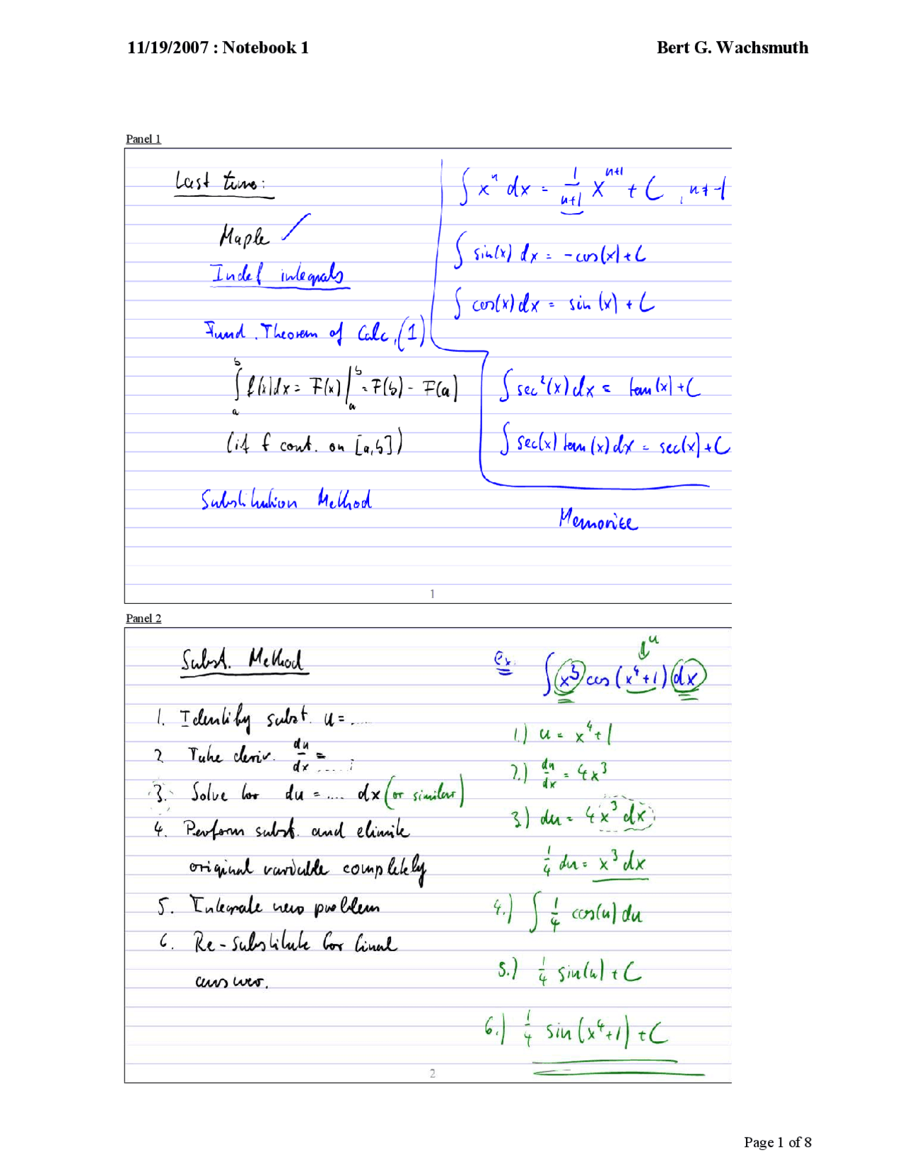 Definite Integrates Theorem Handwritten Notes Math 1401 Docsity