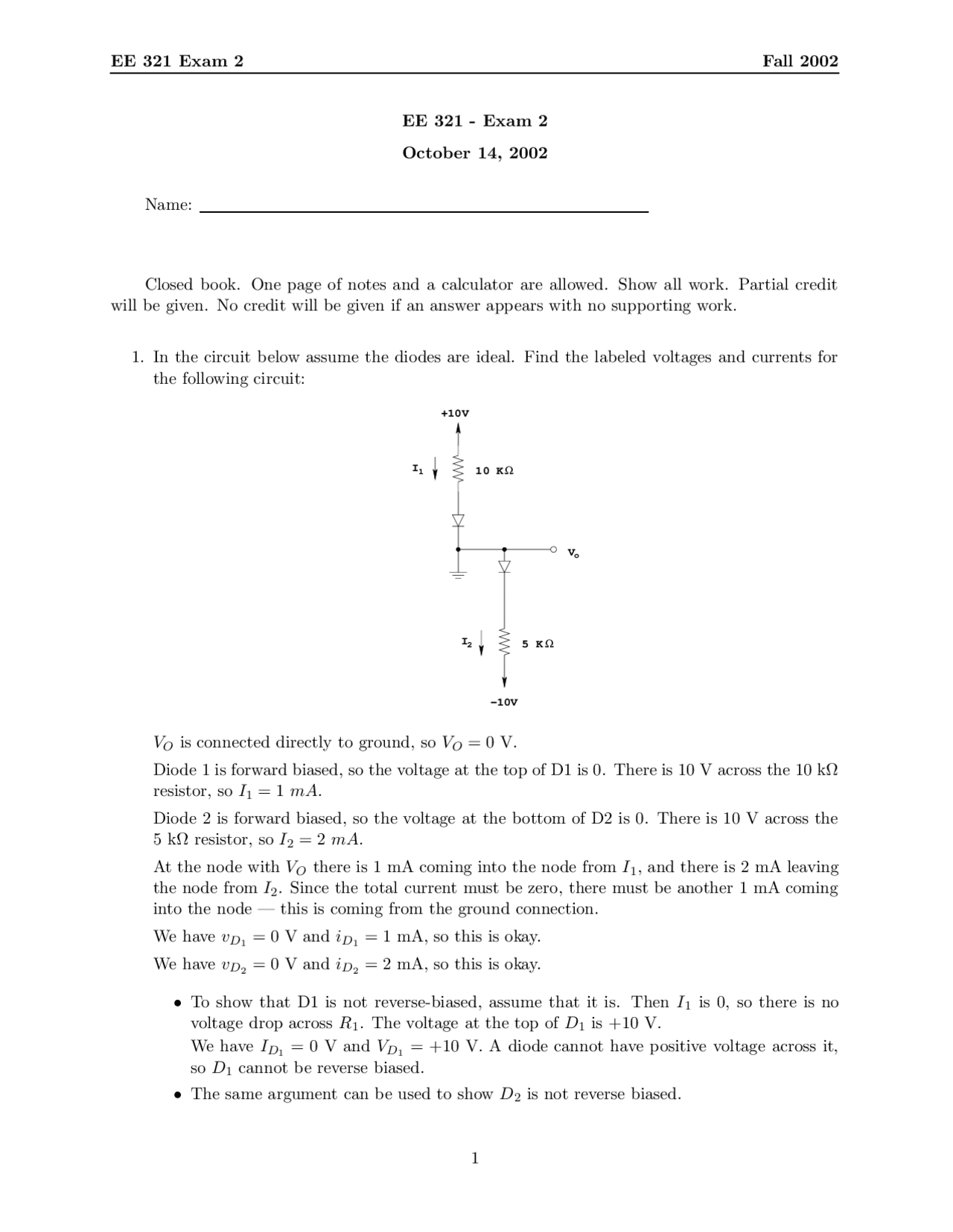 Exam 2 Questions With Solutions Analog Electronics Ee 321 Docsity