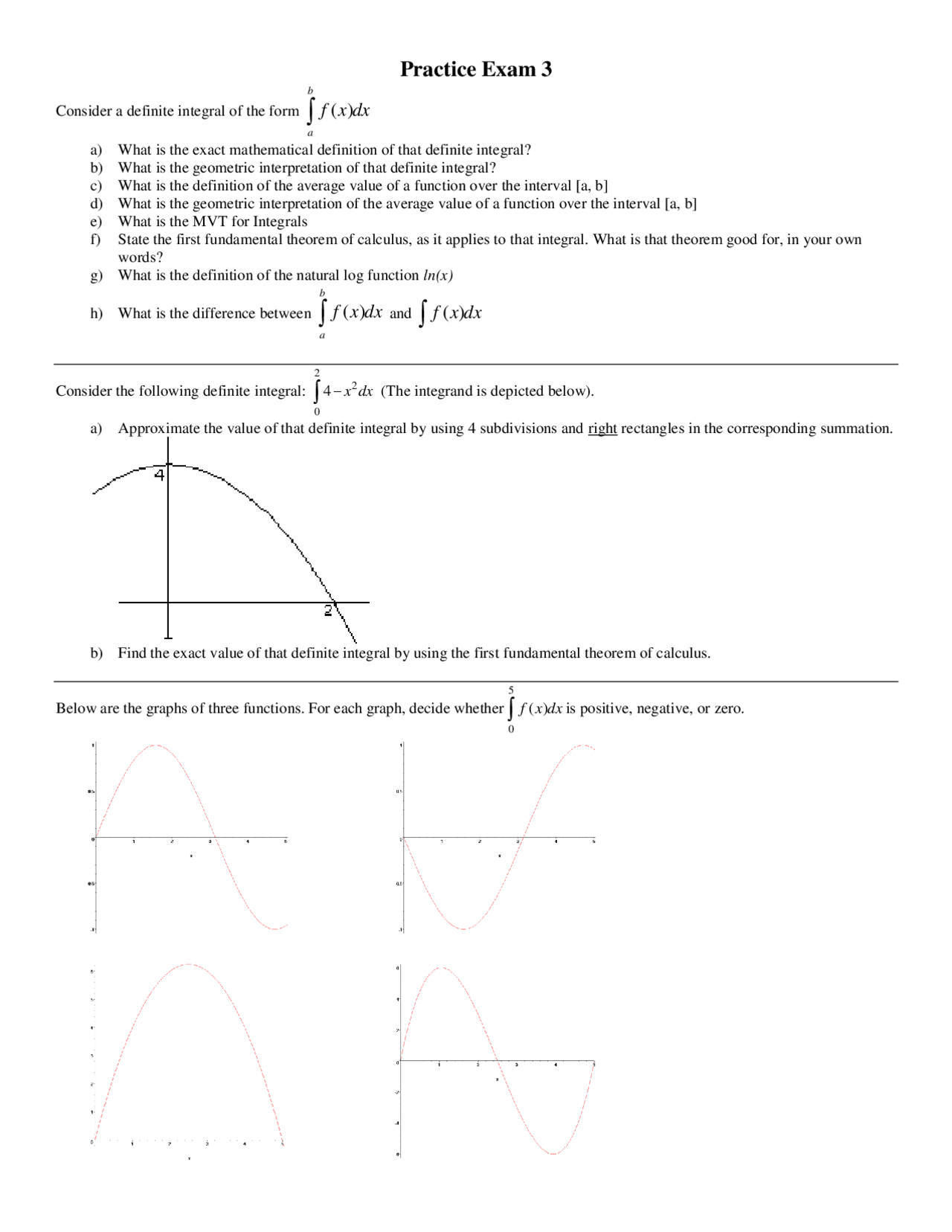 Practice Examination 3 Of Calculus I Math 1501 Docsity