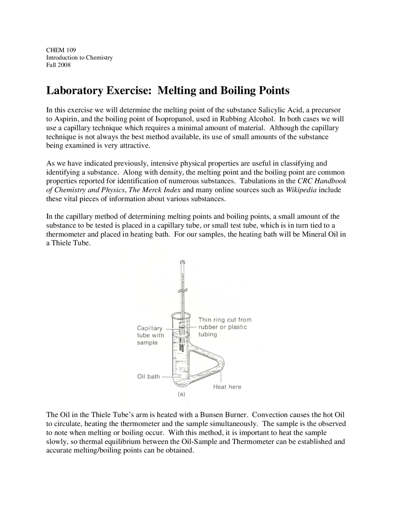 Melting and Boiling Point - Lab Exercise | CHEM 109 - Docsity