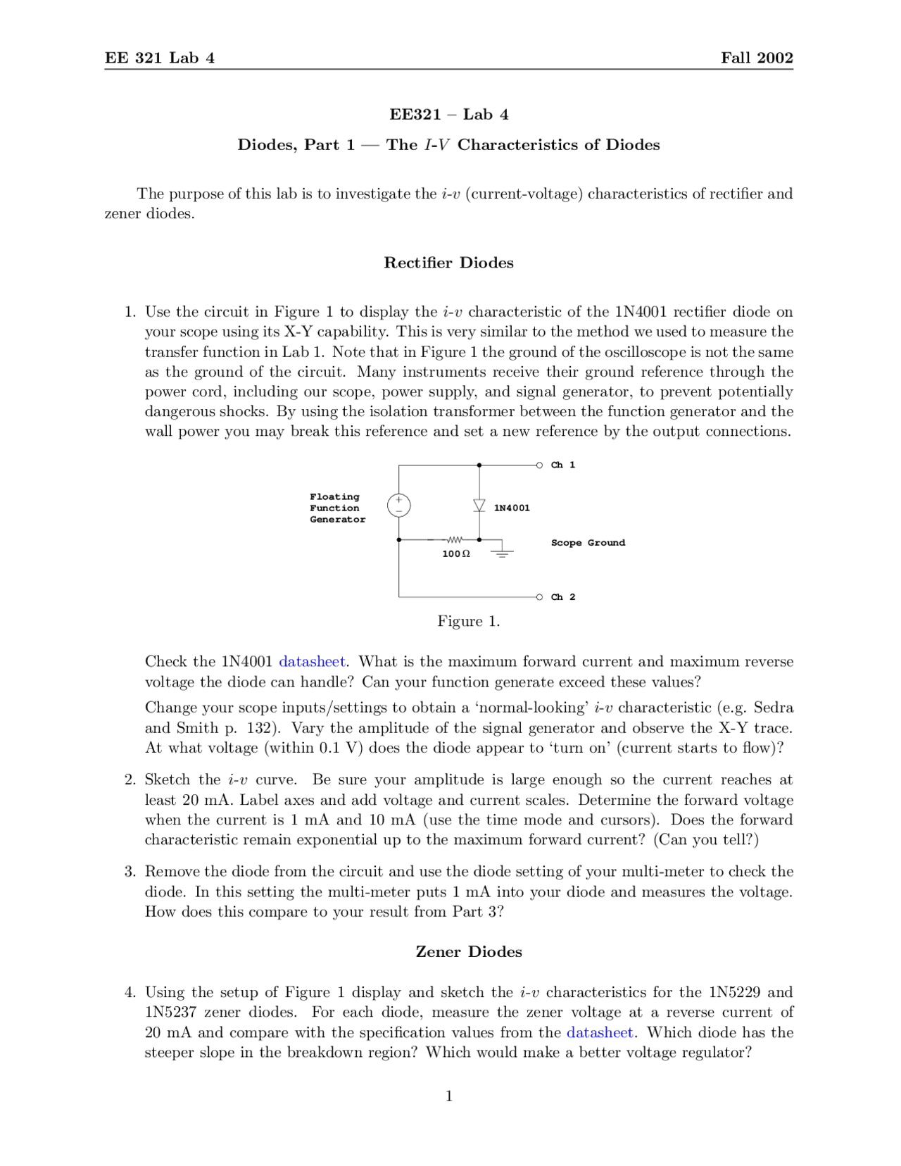 Diodes, Part 1 - The I-V Characteristics of Diodes - Lab #4 | EE 321 ...
