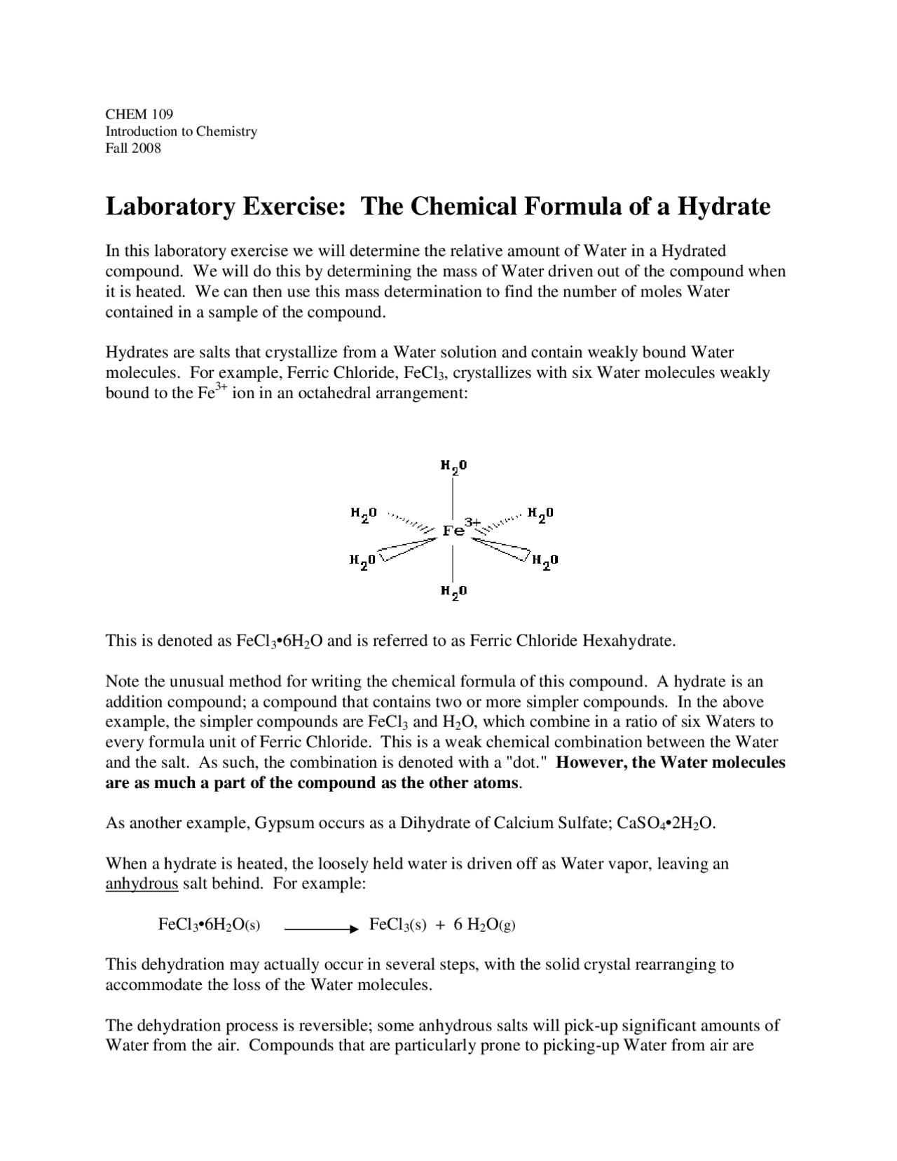 Lab Exercise - The Chemical Formula of a Hydrate | CHEM 109 | Lab ...