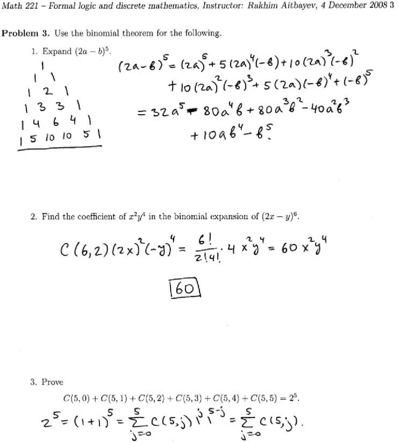 Binomial Theorem Problems With Answer Key MATH 221 Docsity Binomial Theorem Problems With Answer Key MATH 221 Docsity