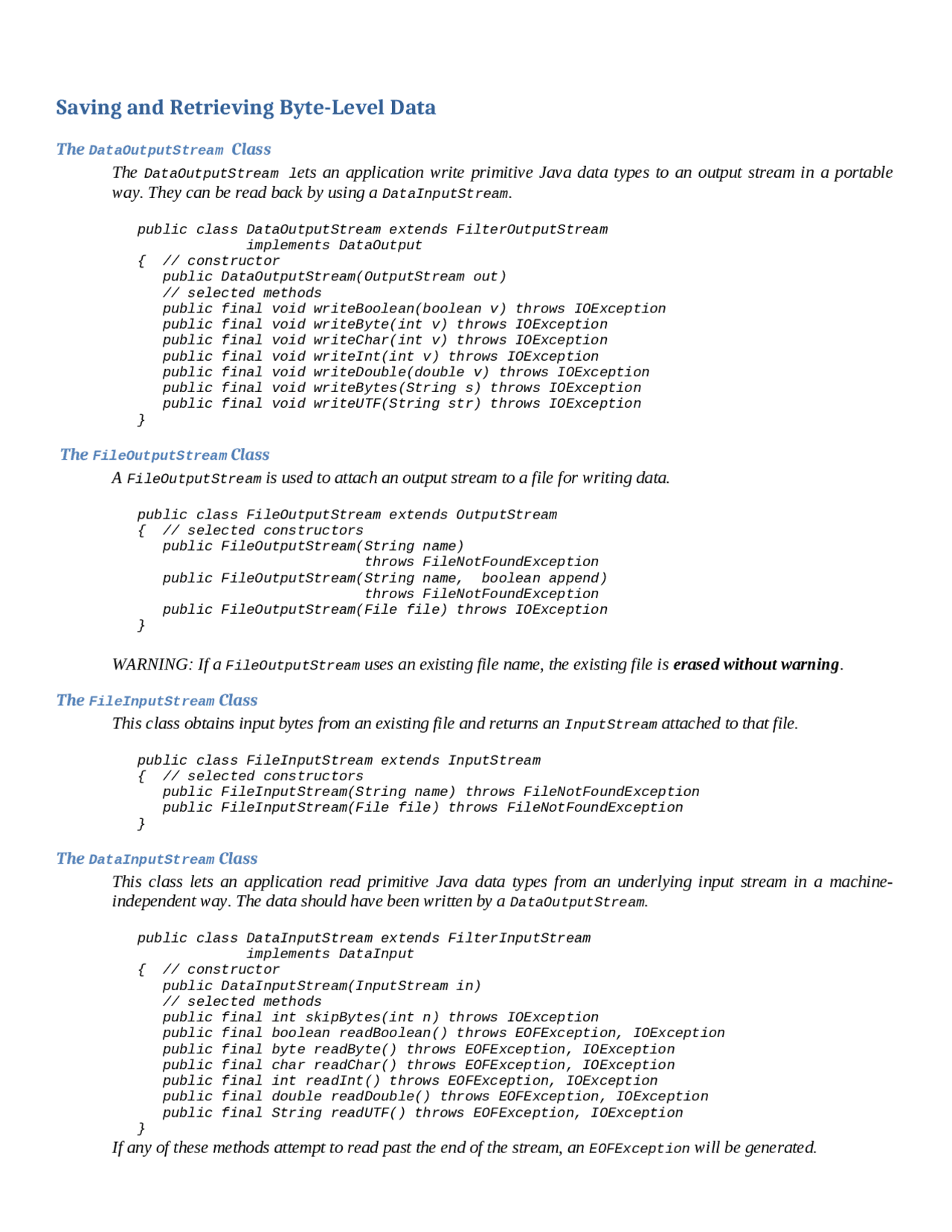 Java I/O: Writing and Reading Byte-Level and Character-Level Data | Exams Computer Science | Docsity