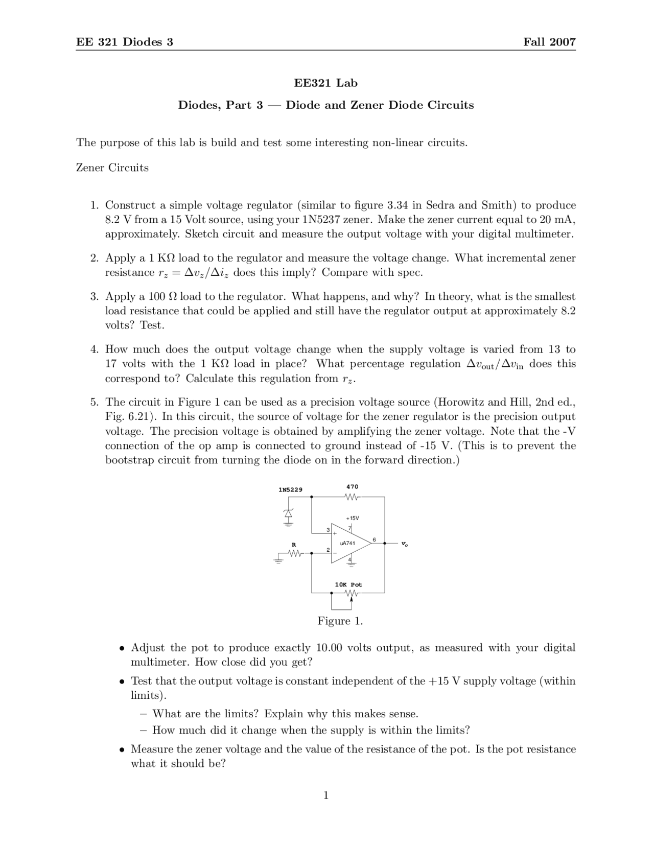 Diode And Zener Diode Circuits Lab Manual Ee 321 Docsity