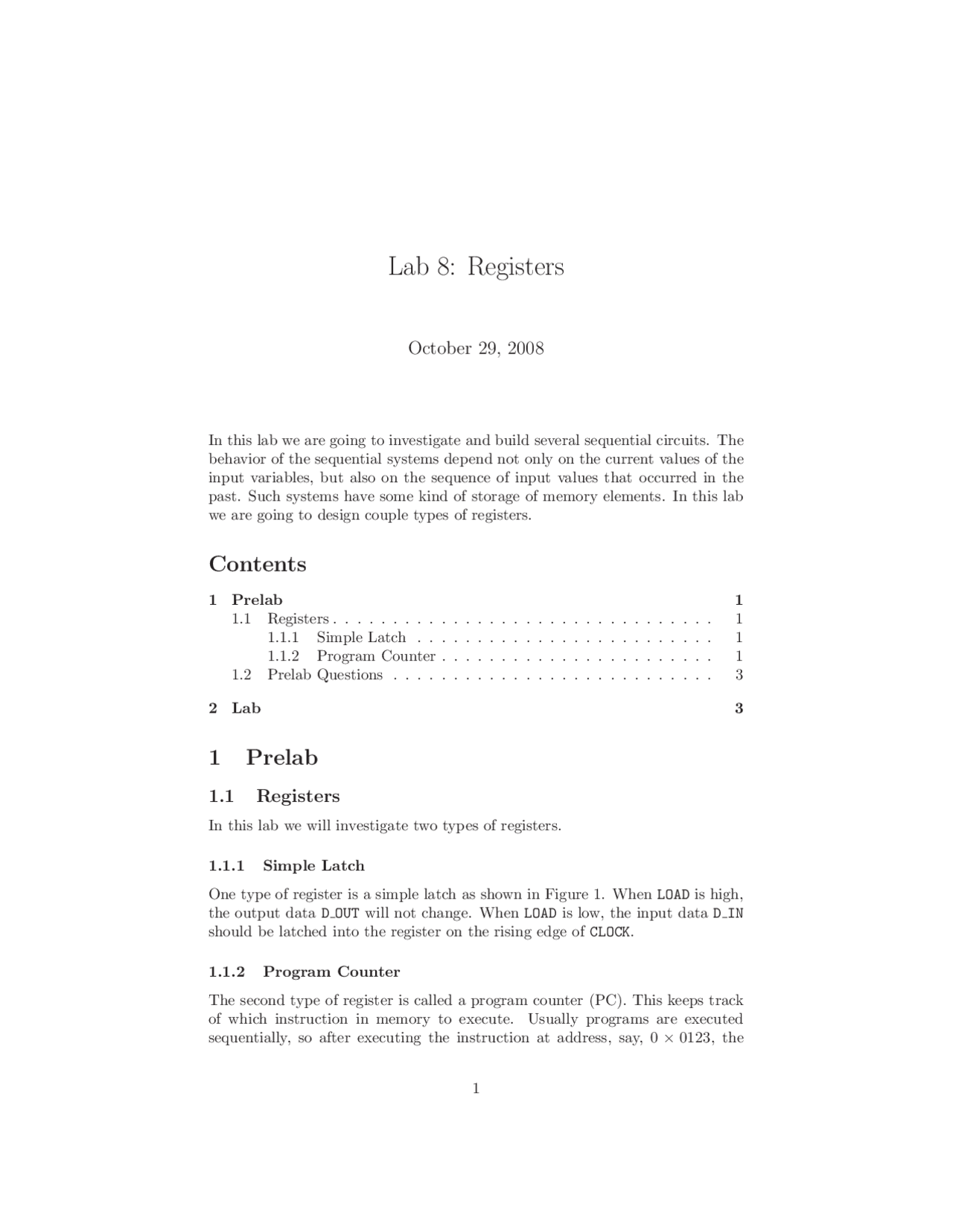 Register and Computer Program in Digital Electronics Lab | EE 231L - Docsity