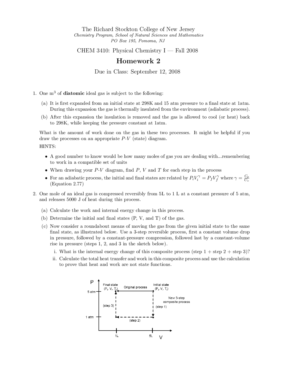 Questions For Assignment 5 Physical Chemistry I Chem 3410 Docsity
