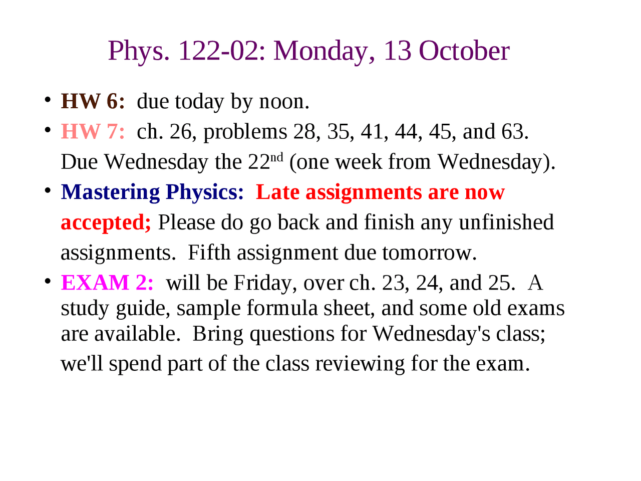 Magnetic Force On Charged Particles Homework 6 Phys 122 Docsity