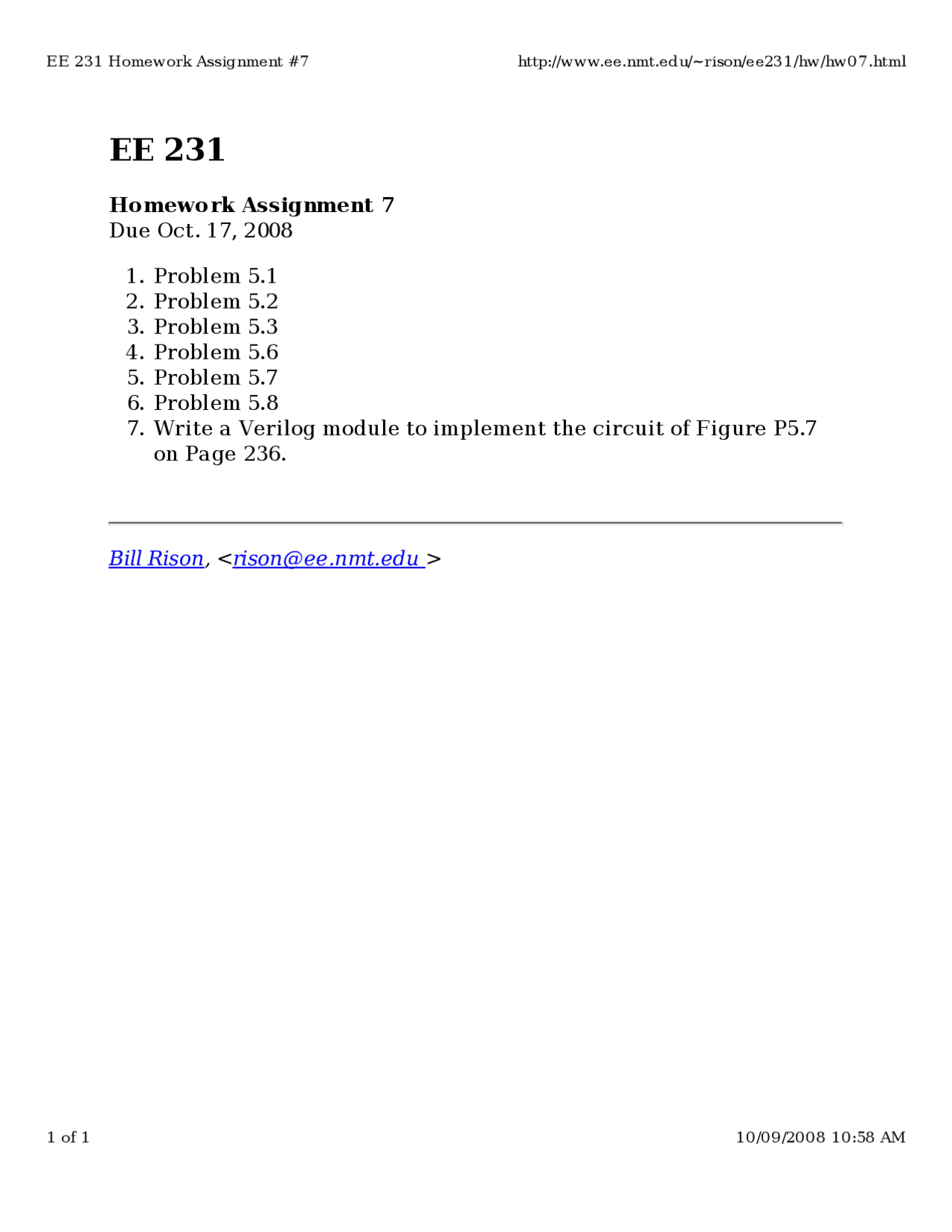 Homework Assignment 7 On Digital Electronics Ee 231 Docsity