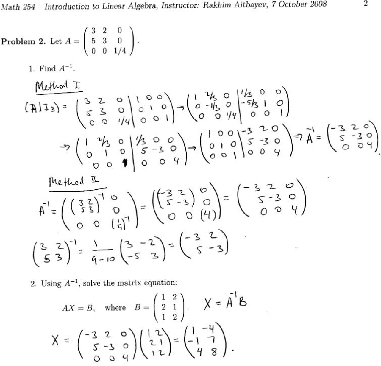 Solution for Exam I - Introduction to Applied Linear Algebra | MATH 254 ...