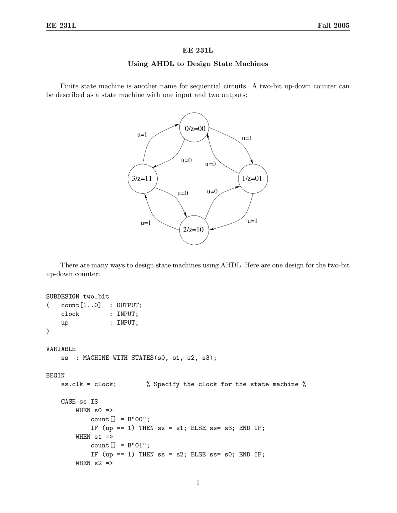 Finite State Machine for Sequential Circuits | EE 231 - Docsity