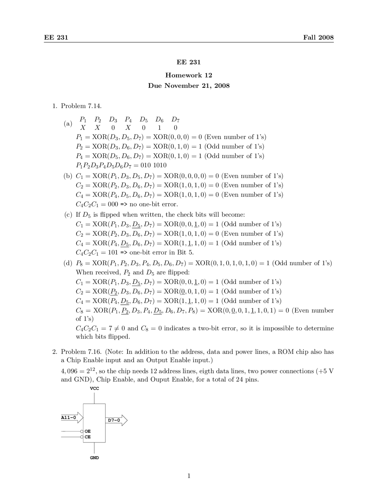 Digital Electronics Homework 12 Problems Ee 231 Docsity
