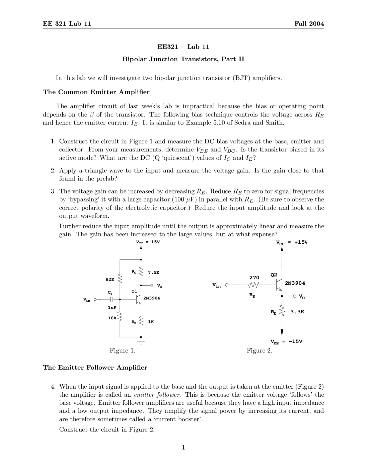 Bipolar Junction Transistors Manual Ee 321 Docsity