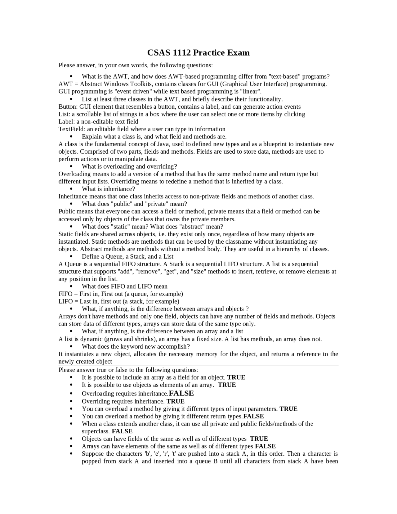 Practice Final Exam Questions Introduction To Computer Science Ii