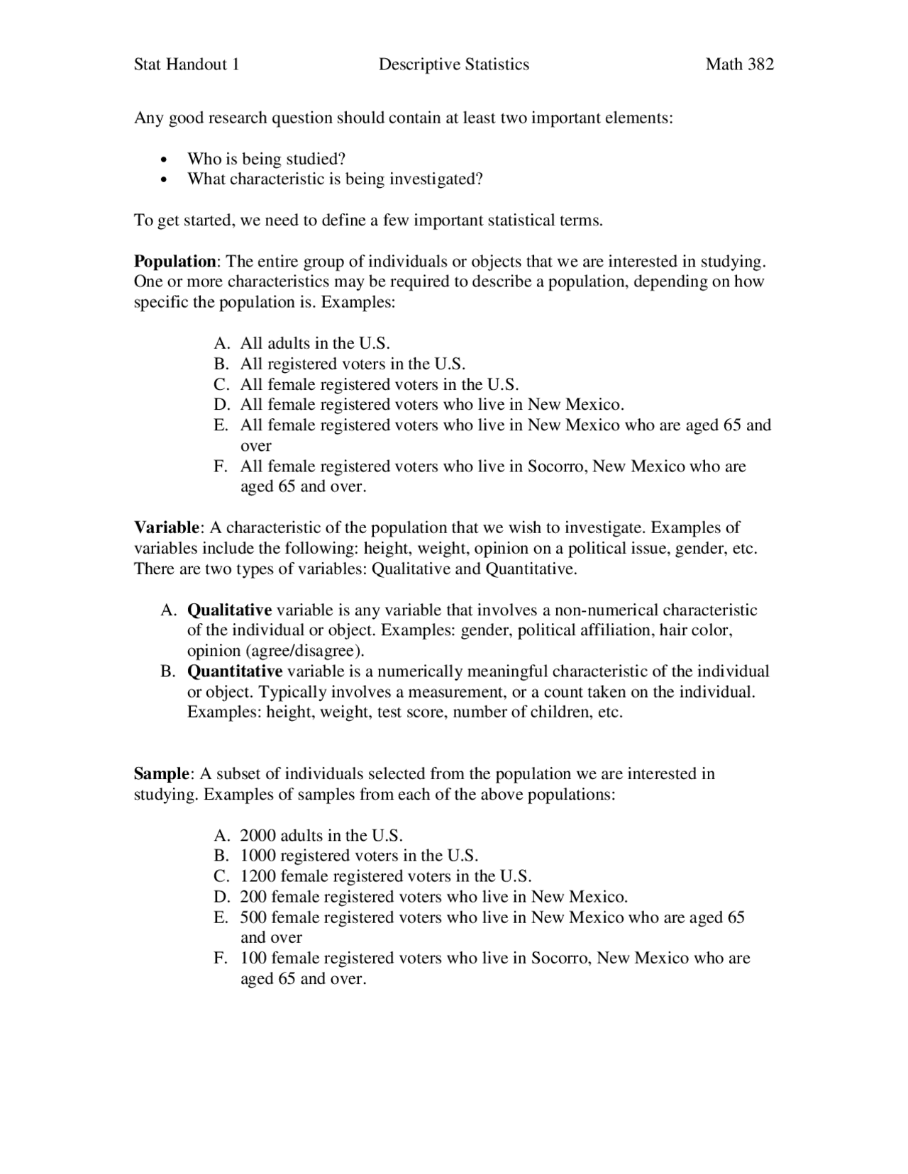 Solved Problems On Descriptive Statistics Exam Math 382 Docsity