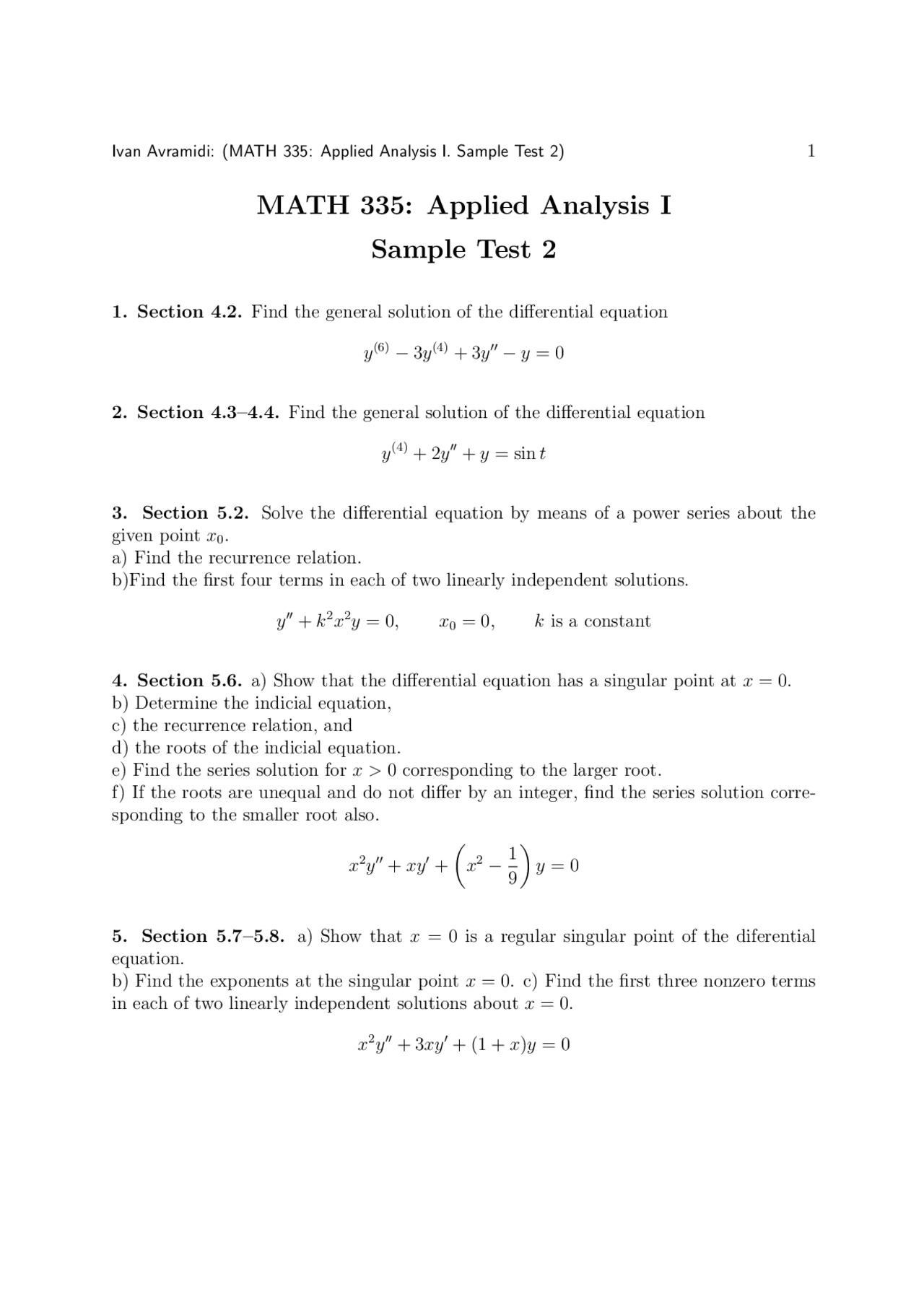 15 Solved Problems On Applied Analysis 1 Final Examination Math 335