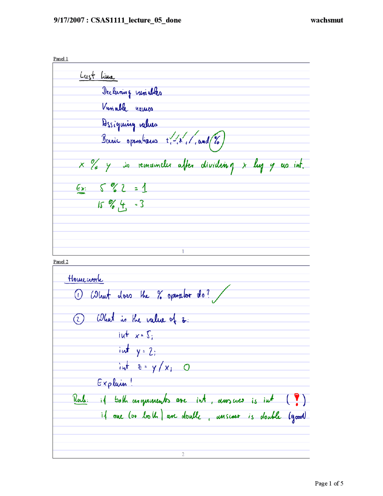 Notes on Declaring Variables, Assigning Values and Basic Operations ...