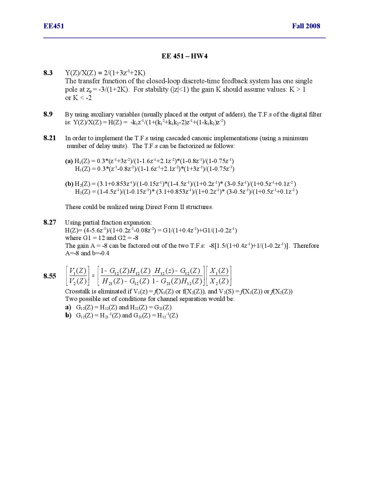 Homework Iv Questions Digital Signal Processing Ee 451 Docsity