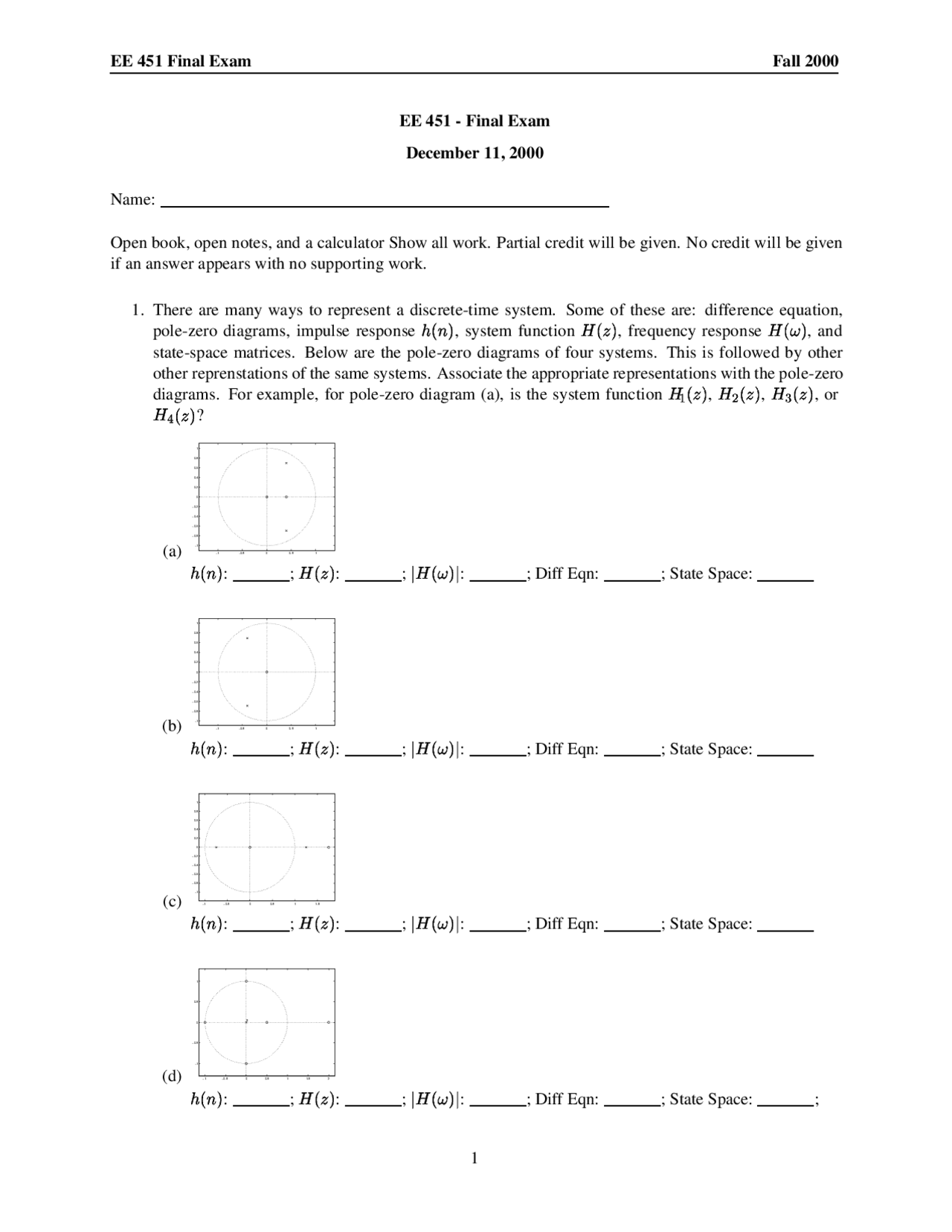 7 Questions Final Exam Digital Signal Processing Ee 451 Docsity