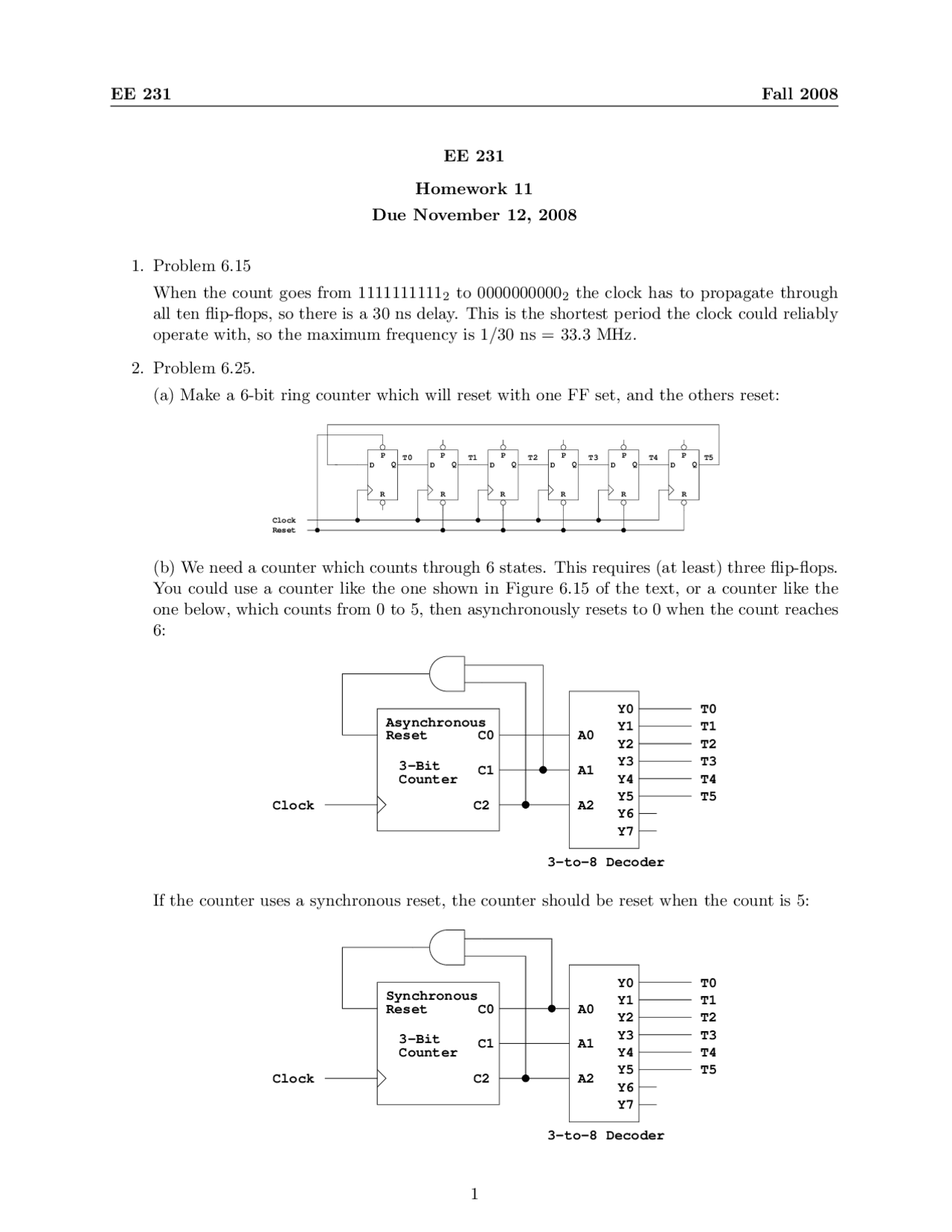 Digital Logic Design Homework Problems | Assignments Digital Electronics | Docsity