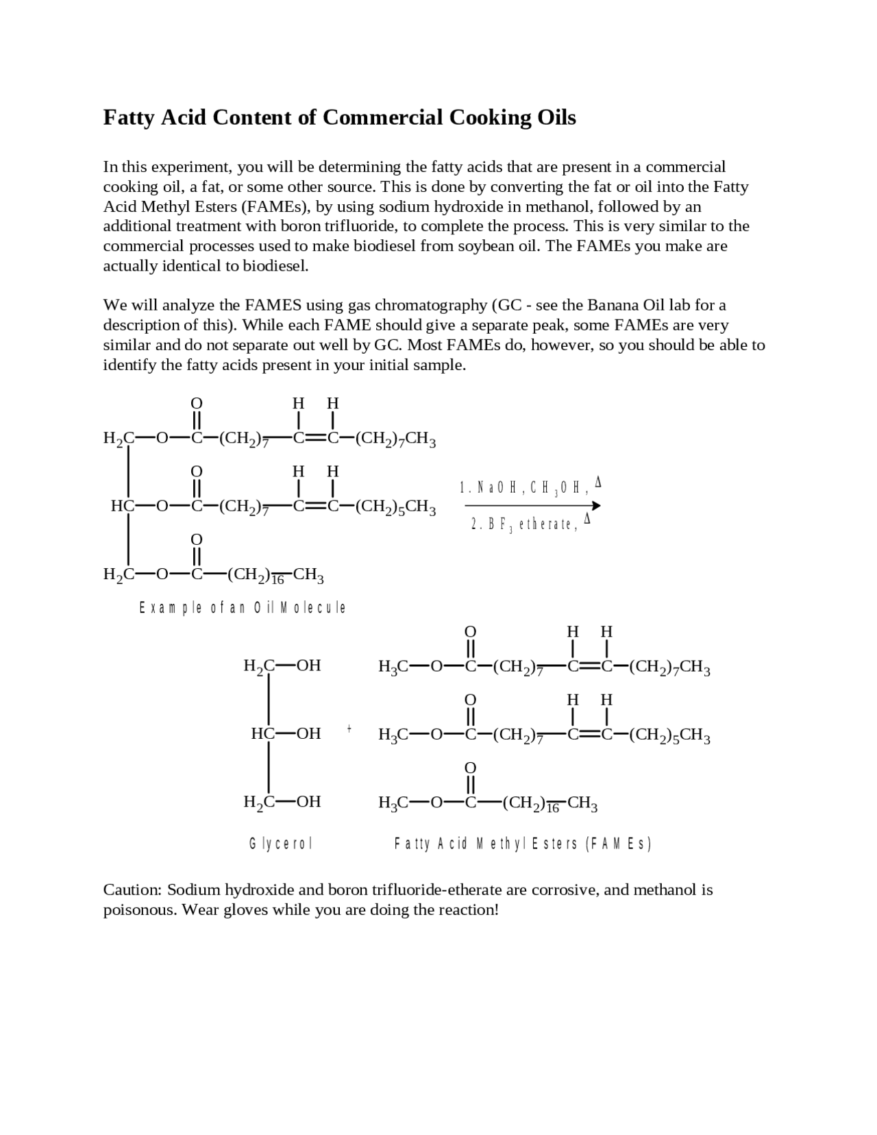 Fatty Acid Content of Commercial Cooking Oils - Lab | CH 234 | Lab ...