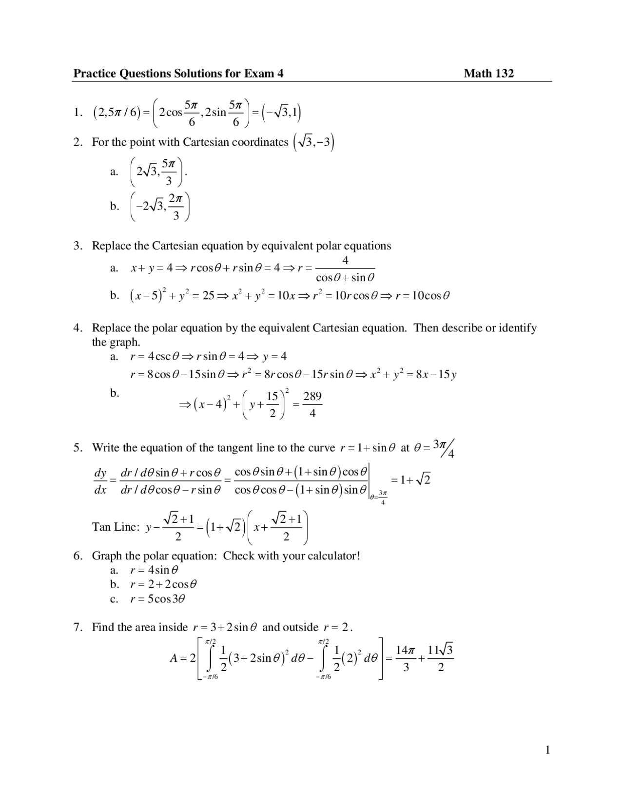 Practice Question Solutions for Exam 4 | MATH 132 - Docsity