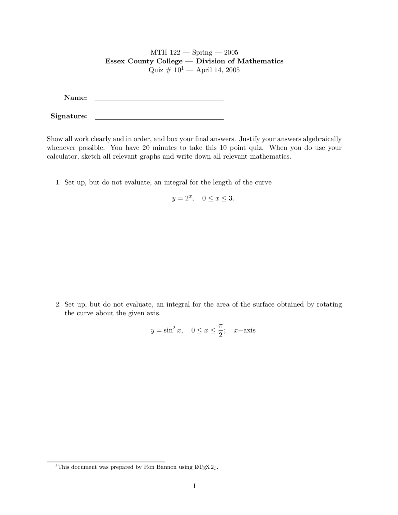 Quiz 10 Problems - Calculus with Analytic Geometry II | MTH 122 ...