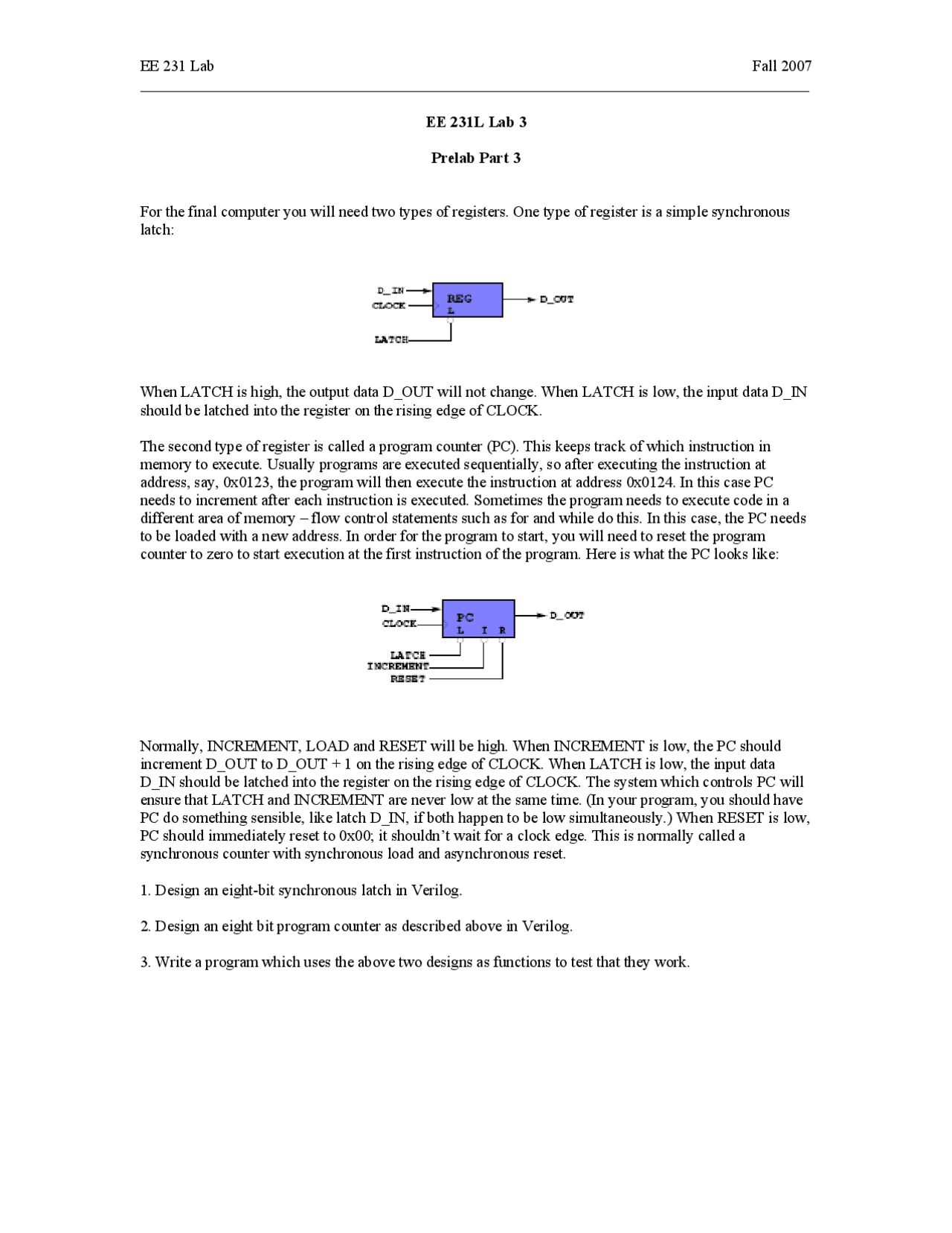 Digital Electronics Lab Prelab Part 3 Ee 231l Docsity 7608