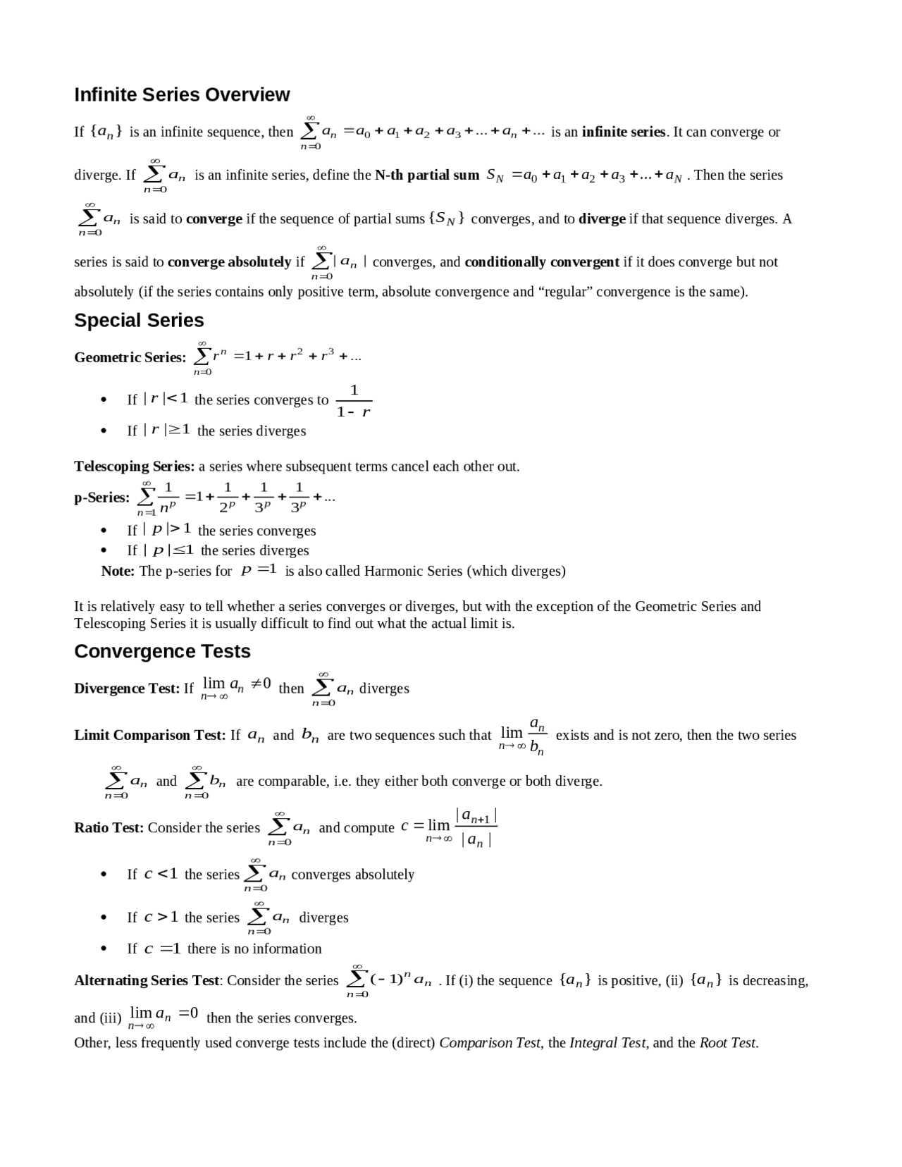 Infinite Series Overview Special Series Calculus Ii Math 1411