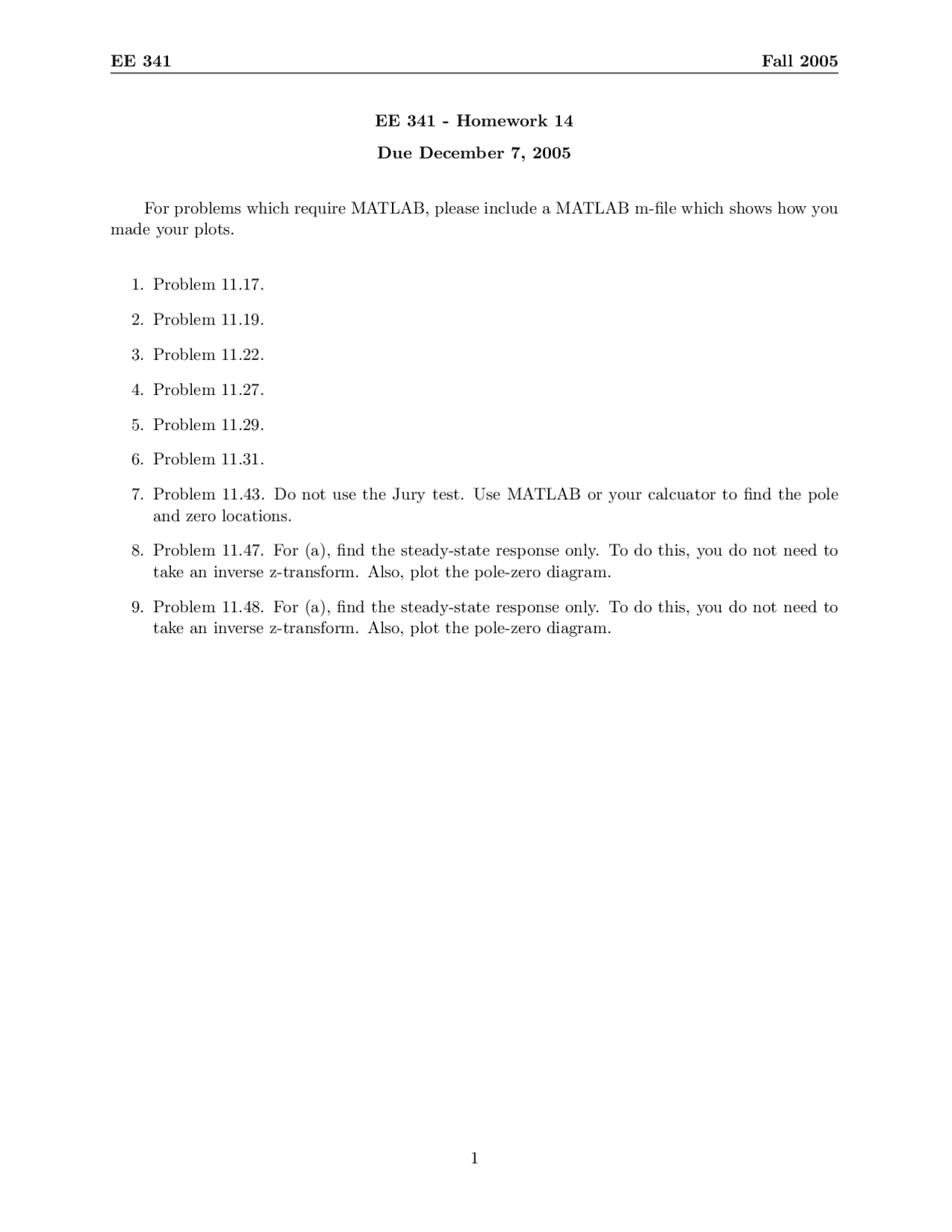 Continuous Time Signals And Systems Homework 14 Problems Ee 341