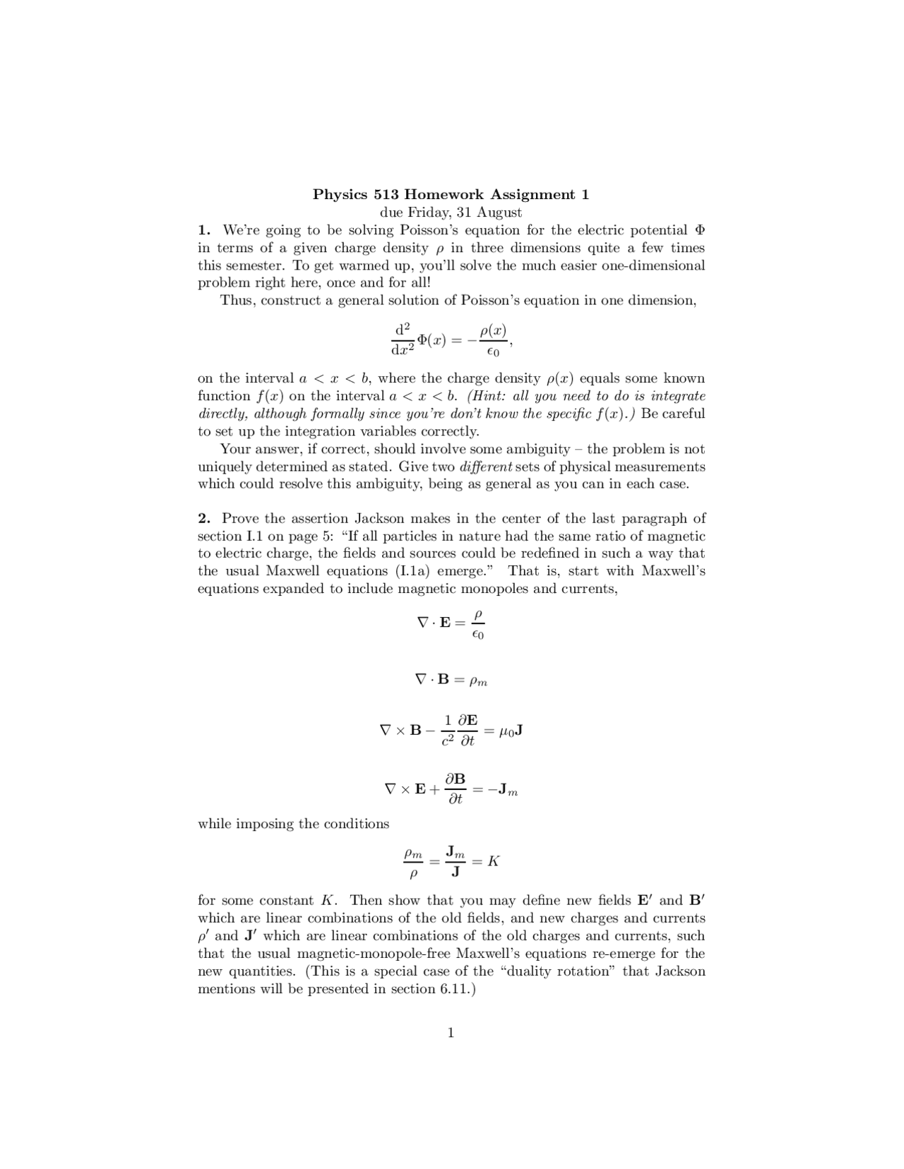 Assignment 1 With Solutions Electromagnetics I Phys 513 Docsity