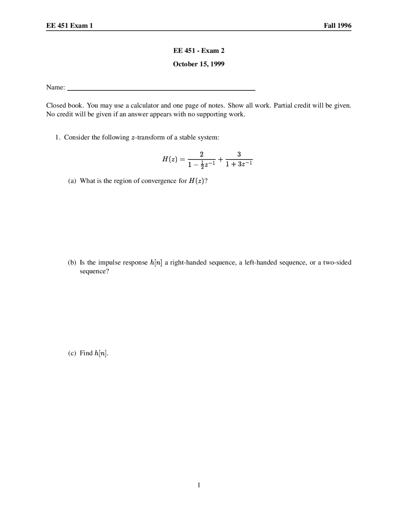 Exam 2 for Digital Signal Processing | EE 451 - Docsity