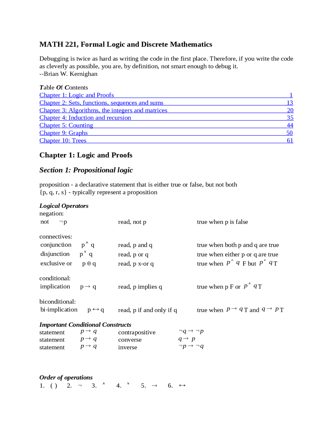 Formal Logic And Discrete Mathematics Outline Math 221 Docsity