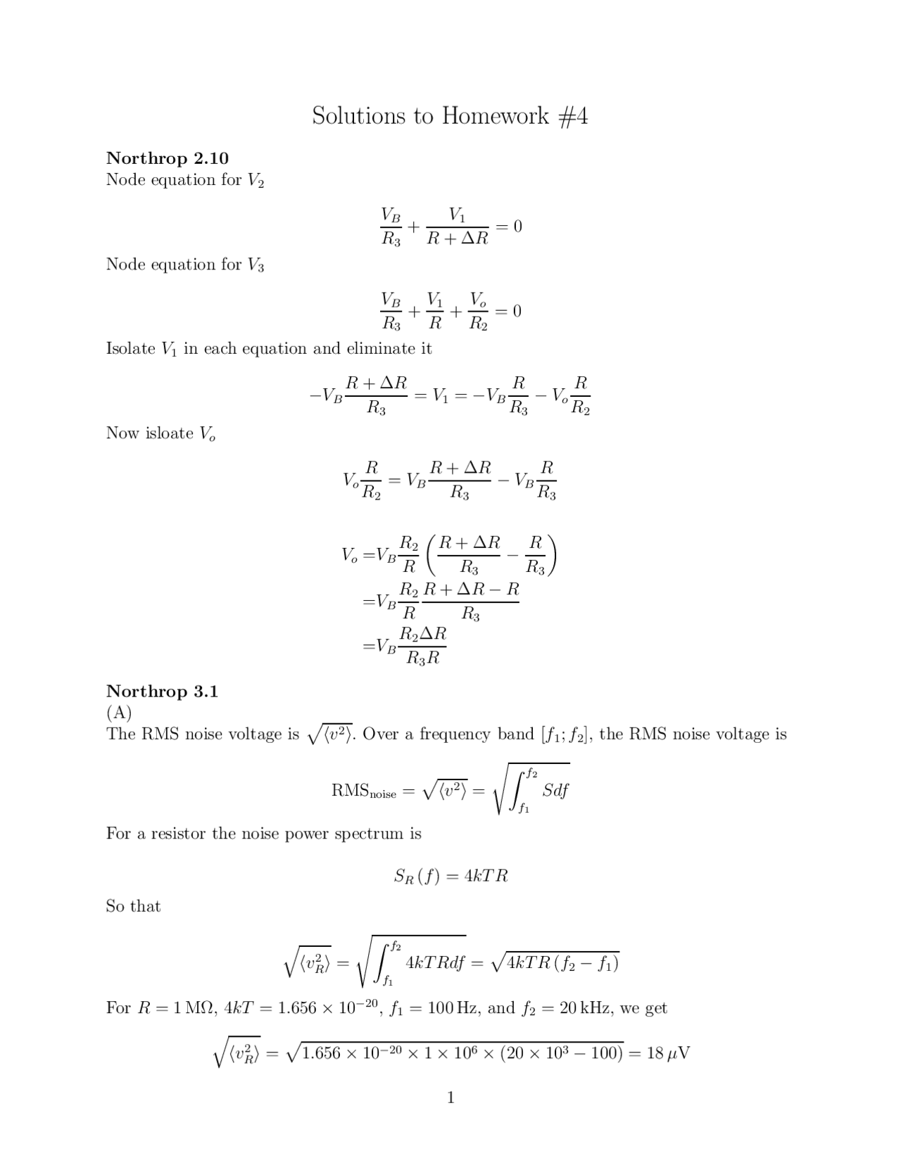Measurement And Instrumentation Solutions To Homework 4 Ee 521
