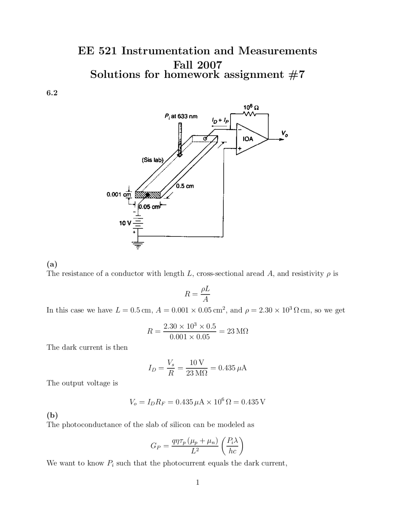 Solutions to EE 521 Homework Assignment 7, Question 6.2 | Assignments Electrical and Electronics ...